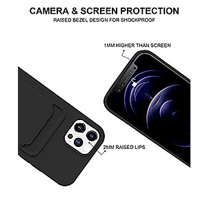 Silicone Card Case Compatible with iPhone 12/iPhone 12 Pro 6.1inch, Shock-Absorbing Protective Case with Card Holder, Soft Slim Wallet Case Compatible with iPhone 12/12 Pro (2020 Release)-Black