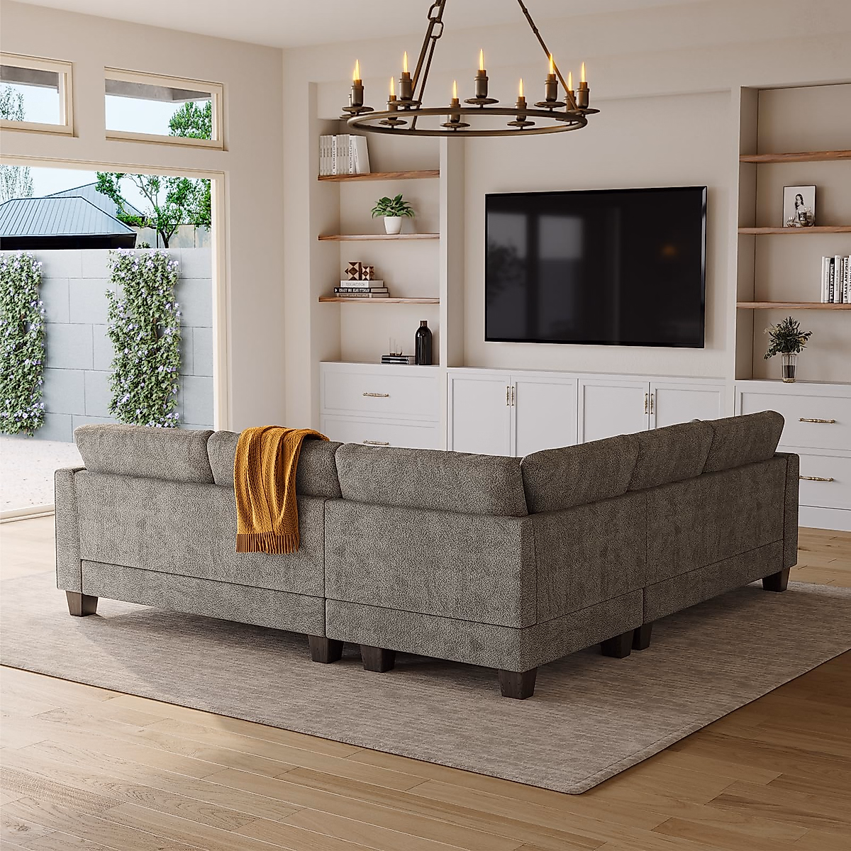 ONBRILL L Shaped Couch, Small Corner Sectional Sofa with 3 Throw Pillows, Chenille Fabric, Easy Assembly, Comfy Convertible l Shape Couches for Living Room, Apartment, Grey