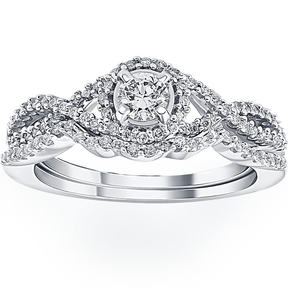 3/4CT Diamond Halo Infinity Engagement Wedding Ring Set 14k White Gold Lab Grown - Size 7