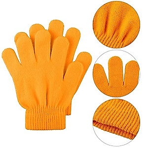 Cooraby 12 Pairs Kids Warm Magic Gloves Teens Winter Stretchy Knit Gloves Boys Girls Knit Gloves (Black, Yellow, Light Pink, Red, Mixed Colors, 4-6 Years)