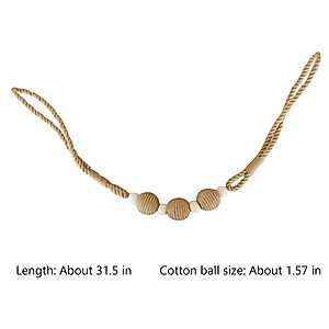 Boho Curtain Tiebacks Ropes, Magnetic Drapery Buckles for Decoration, Boho Curtain Tiebacks Curtain Holdbacks for Wall Curtain Tiebacks Window Drape Tie Back with Hooks for Bedroom Wall (Beige)