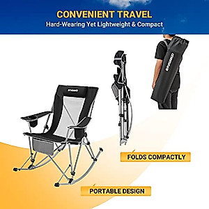 FUNDANGO Lightweight Portable Camping Rocking Chair Outdoor for Adults Fold Up Stable Collapsible Lawn Rocker for Patio, Beach, Concert, Deck, Sports, Holds up to 300lbs, Oversized, Greymesh