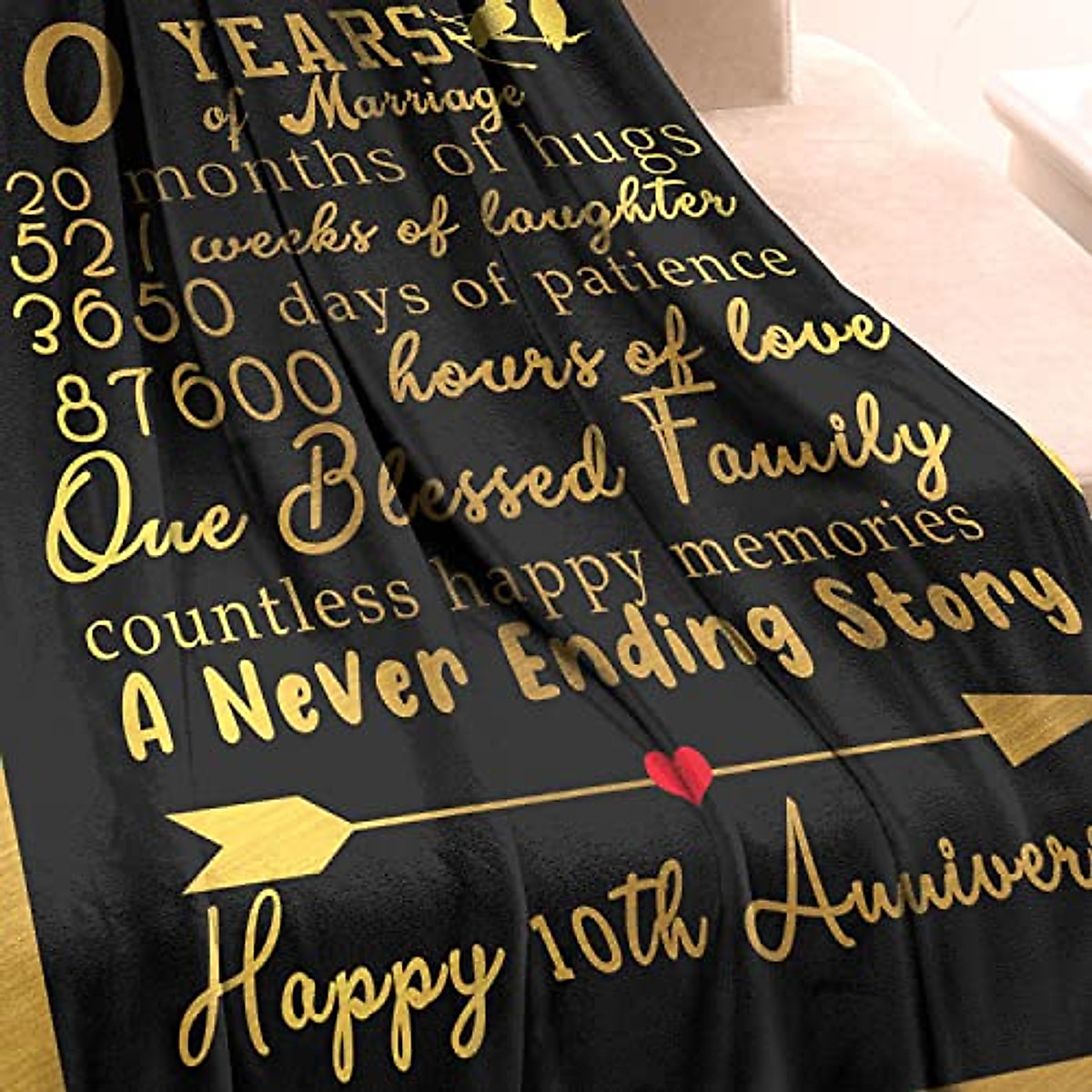 Gifts for 10th Anniversary Blanket, 10 Year Wedding Anniversary Couple Gifts for Dad Mom Grandparents-Blanket for Couples, Valentine, Birthday, Soft and Cozy Throw Blanket 50x60 Inch