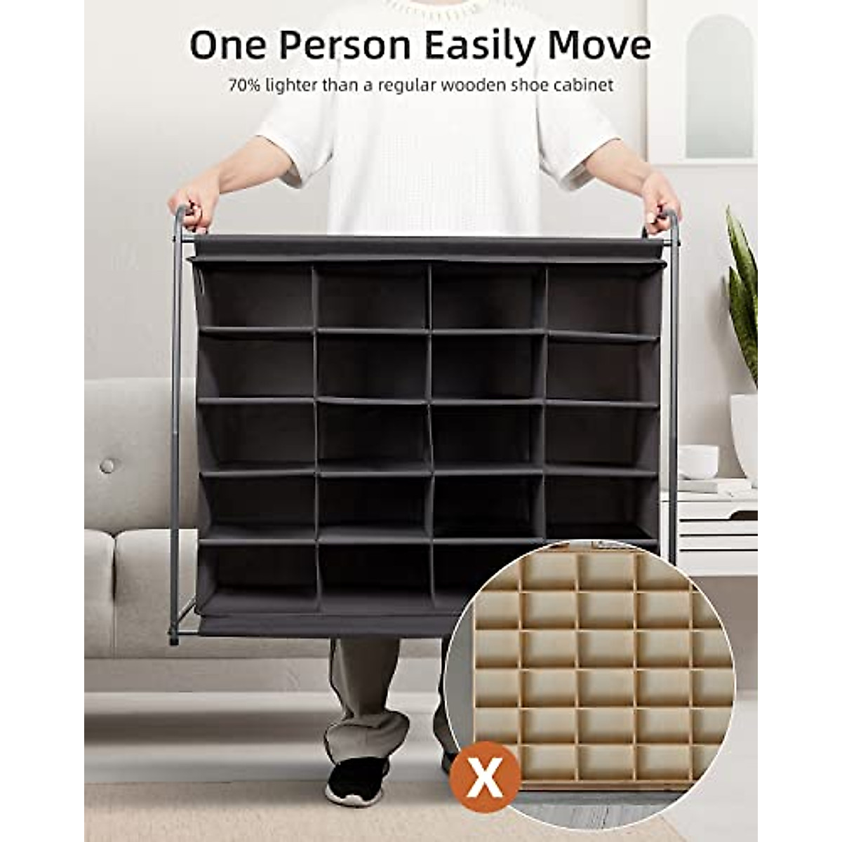 MULISOFT 5-Tier Shoe Cubby with 20-Grid Storage, Shoe Rack Organizer for Maintaining Shoes, Stackable Cubby Shoe Rack, Easy-to-mobile Shoe Organizer Cubby for Entryway, Closet, Bedroom, Garage, Black