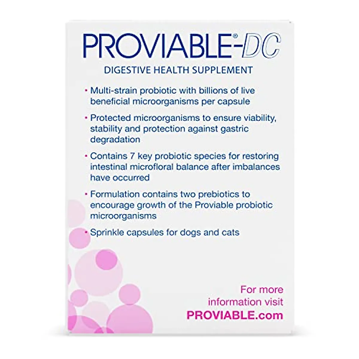 Nutramax Proviable Digestive Health Supplement Multi-Strain Probiotics and Prebiotics for Cats and Dogs - With 7 Strains of Bacteria, 30 Capsules