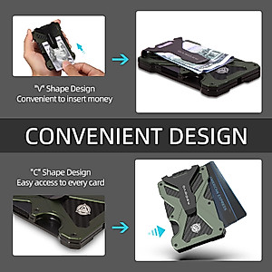 Minimalist Wallet for Men- Slim Aluminum Metal Money Clip with Clear ID Card Holder, RFID Blocking, Holds up 15 Cards with Cash Clip, Ultra-Thin Tactical Carbon Fiber -Army Green