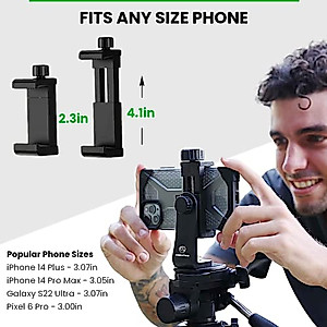KobraTech Cell Phone Tripod Mount Adapter with Bluetooth Remote | Fits Any Size Smartphone Including iPhone 14 Plus, Pro Max, S23 Ultra and More | iPhone Tripod Mount Holder with Built-in Cold Shoe