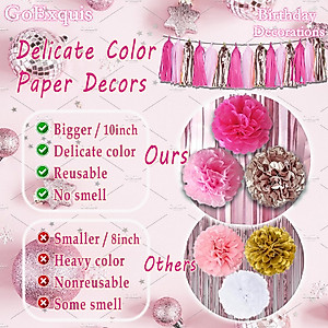GoExquis Hot Pink Rose Gold Birthday Decorations for Women Girls Butterfly Decor Cake Topper Hanging Swirls Foil Curtain Tassel Garlands Paper Pom Poms Happy Birthday Banner Balloons