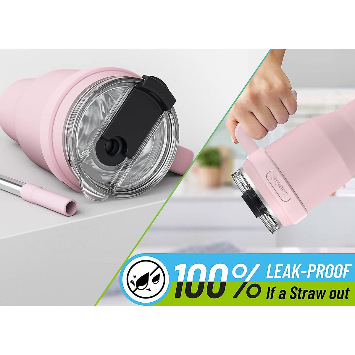 Zenbo 40 oz tumbler with handle and straw,Leak Proof Lid,Keeps Drinks Cold up to 34 Hours,Dishwasher Safe