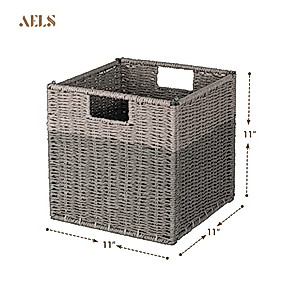 AELS Woven Baskets for Storage, Natural Hand-woven Storage Baskets for Organizing, Cubby Cubes Storage Bins for Shelves, 11" Modern Farmhouse Square Storage Cubes with Handles, Ombre Gray, 2 Pack