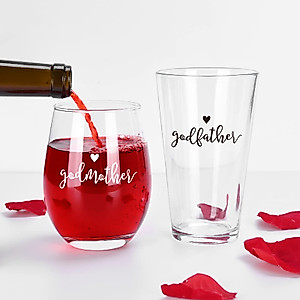 DAZLUTE Godparents Proposal Gift, Godfather Beer Glass Godmother Stemless Wine Glass for Godmother Godfather Mothers Day Fathers Day Christmas Birthday, Baptism Gift for Godparents from Godchild, 17oz