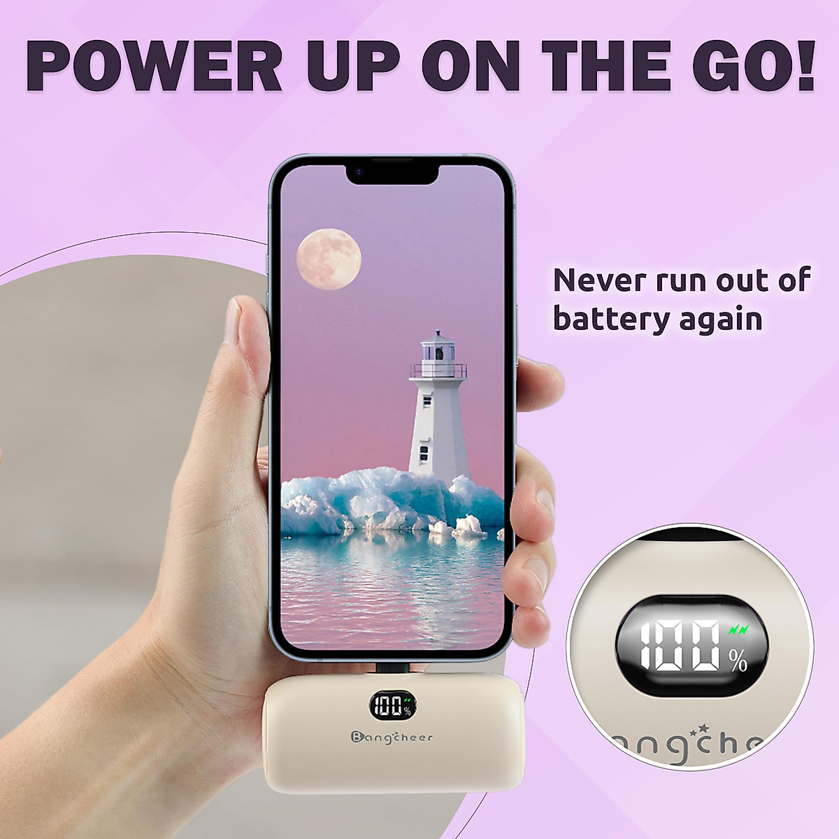 Bangcheer Portable Charger 5000mAh Upgrade Power Bank Fast Charging and PD 10W Input Small Docking Battery with LED Display & LED Fill Light Compatible with iPhone/Airpods (Apricot)