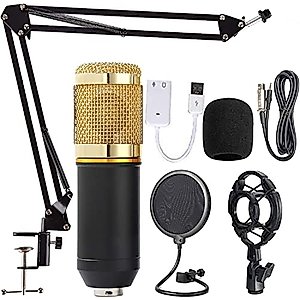 ZASHLY Microphone Studio, Condenser Microphone Kit with Adjustable Mic Suspension Scissor Arm, Metal Shock Mount and Pop Filter for Recor