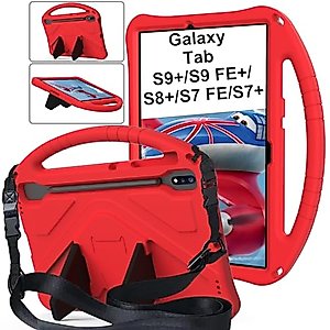 ESSTORE Kids Case Compatible with Samsung Galaxy Tab S9+/S9 FE+/S8+/S7 FE/S7+ 12.4 inch Shockproof Children Friendly EVA Foam Protective Stand Handle Cover with Shoulder