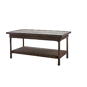 Hampton Bay Beacon Park Wicker Outdoor Coffee Table with Slat Top