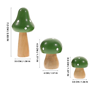 SUPVOX 3pcs Mushrooms Miniature Figurines Mini Wooden Mushrooms Fairy Garden Accessories Flower Pots Micro Landscape Decoration Supplies (Green)