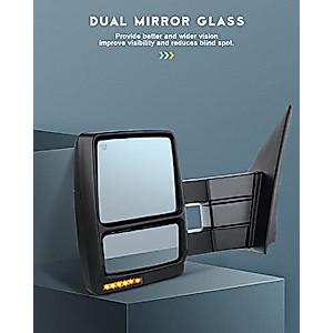 OCPTY Tow Mirror for 2007 2008 2009 2010 2011 2012 2013 2014 for Ford for F-150 Pickup Truck Pair Set Power Heated Puddle Signal Manual Telescopic Towing Mirrors (RH+LH)