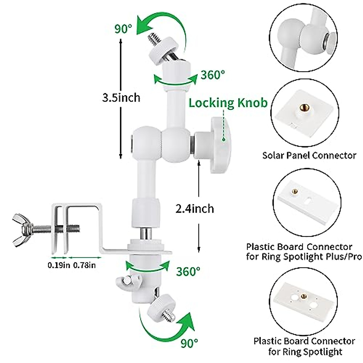 2-in-1 Gutter Mount for Ring Solar Panel, Stick Up Cam Battery, Spotlight Cam Battery and Spotlight Cam Battery Plus/Pro, Perfect Angle to Get Adequate Sunlight for Your Ring Solar Panel - White