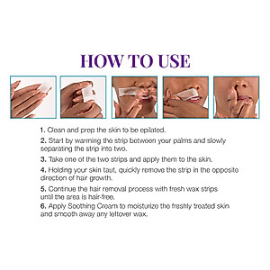 Clean + Easy Ready- To- Use Wax Strips For Facial Waxing, No Heating Required, Great For Unsightly Hair Removal Touch-Ups, 12 Ct.