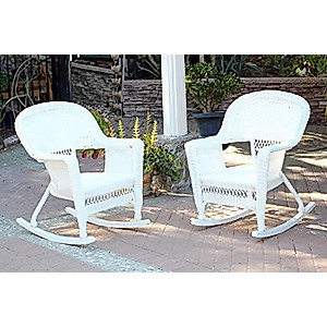 Jeco , Set of 2 Wicker Rocker Chairs, White