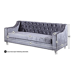Iconic Home Grey Dylan Velvet with Silver Nail head Trim Round Acrylic Feet Sofa