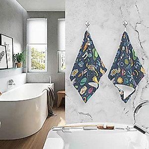 Kigai 2 Piece Outer Space Hand Towels for Bath Decorative, Pure Cotton Guest Towels Fingertip Towels for Bathroom Spa Gym,16 x 28 inch