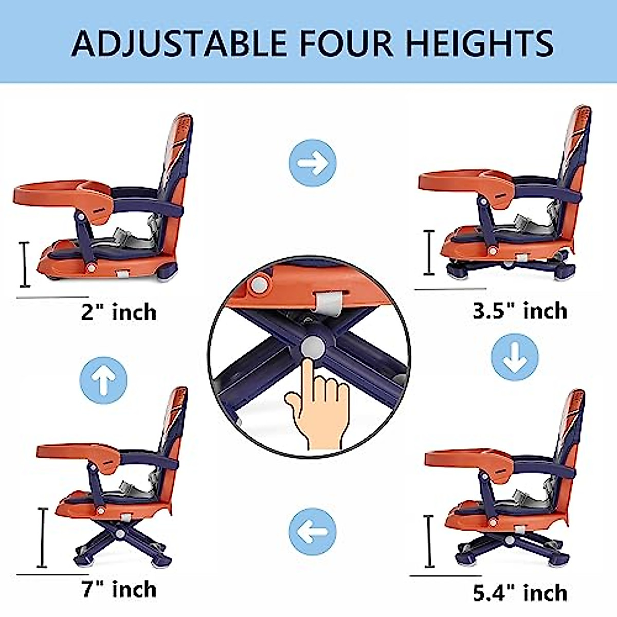 Dream On Me Munch N Go Booster Seat for Dining Table, Lightweight Compact Fold Travel Booster Seat, 3-in-1 Convertible, Four Level Height Adjustment and Easy Tray Removal