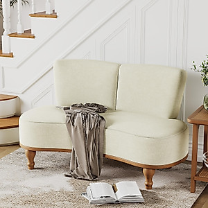 ALISH 49" Small Loveseat Sofa Settee Curved Sofa Couch Upholstered Dining Banquette Bench with Backrest and Wooden Legs for Dining Room Living Room Bedroom Funiture, Ivy