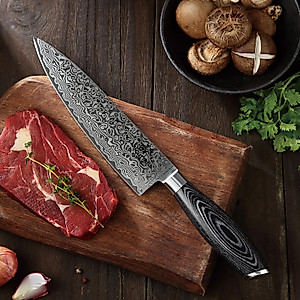 Cuttana Chef's Knife - 8-Inch - Vanguard Series - 67-Layer Damascus VG10 Japanese Steel - Including Wooden Sheath and Gift - Box Professional Kitchen Chef's Knife, Ergonomic Pakkawood Handle