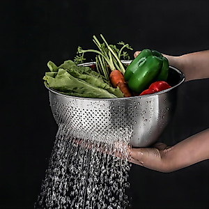 GREATLINK Stainless Steel Colander Rice Washing Bowl - 4 in 1 Washing Bowl Kitchen Colander Strainer Fine Mesh Strainer for Washing Vegetables, Fruit, Beans & Pasta, Microporous Colander Washing Bowl