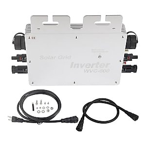 600W WIFI Control Power Inverters, Automatic Identification Solar Power Grid Tie Micro Inverter AC120 230V(Silver US Plug)