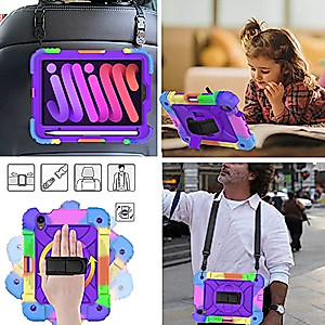LTROP iPad Mini 6 Case 2021, iPad Mini 6th Generation Case for Kids, Heavy Duty Shockproof Cover with Pencil Holder/360 Rotating Stand/Hand Strap for iPad Mini 6th Generation 8.3 Inch 2021, Purple