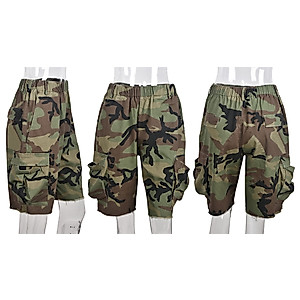 Vakkest Womens Camouflage Cargo Shorts Jogger Multi-Pocket Army Fatigue BF Plus Size Drawstring Cargo Short Pants