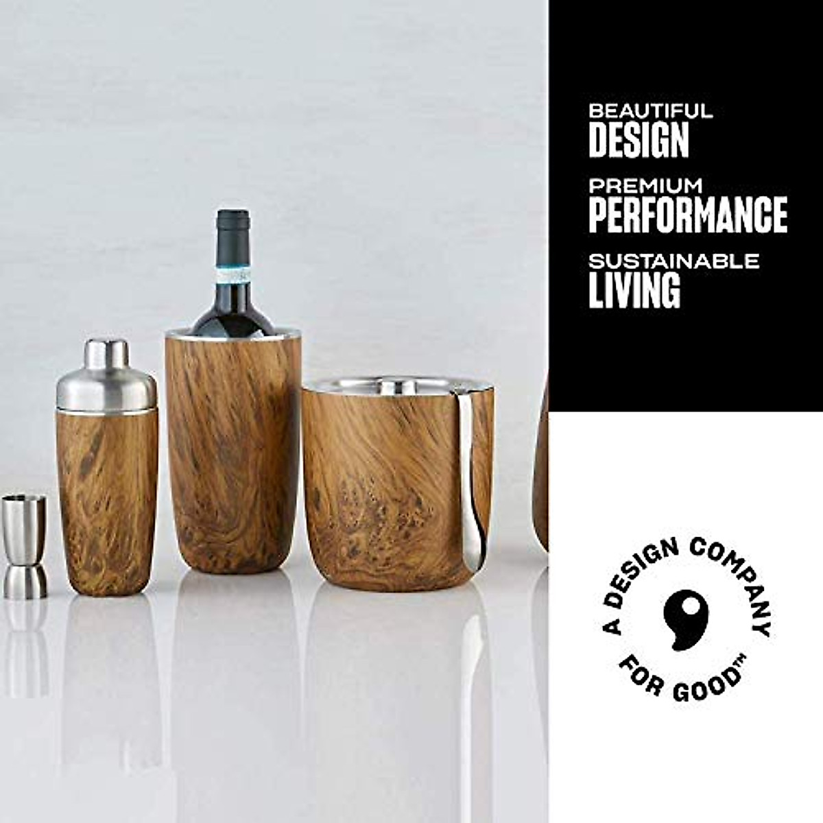 S'well Stainless Steel Ice Bucket with Tongs - Holds 68oz of Ice - Teakwood - Triple-Layered Vacuum-Insulated Container Designed to Keep Ice Colder, Longer - BPA-Free Designer Barware Accessories