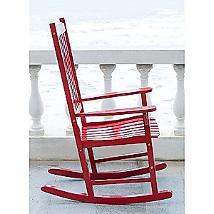 Merry Products Traditional Acacia Hardwood Rocking Chair with Tall Backrest, Curved Seat, and Wide Armrests for Outdoor or Indoor Use, Red