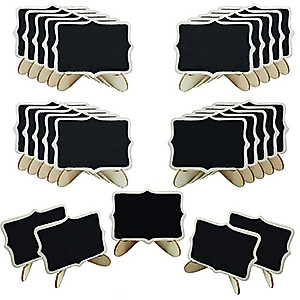 Woohome Mini Blackboard, 25 PCS Small Chalkboard with Stand Wooden for Message Board Signs, Wedding Table, Kids Craft Party