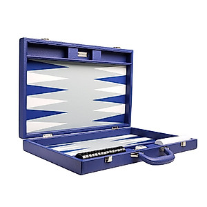19-inch Premium Backgammon Set - Large Size - Indigo Blue Board, White and Navy Blue Points