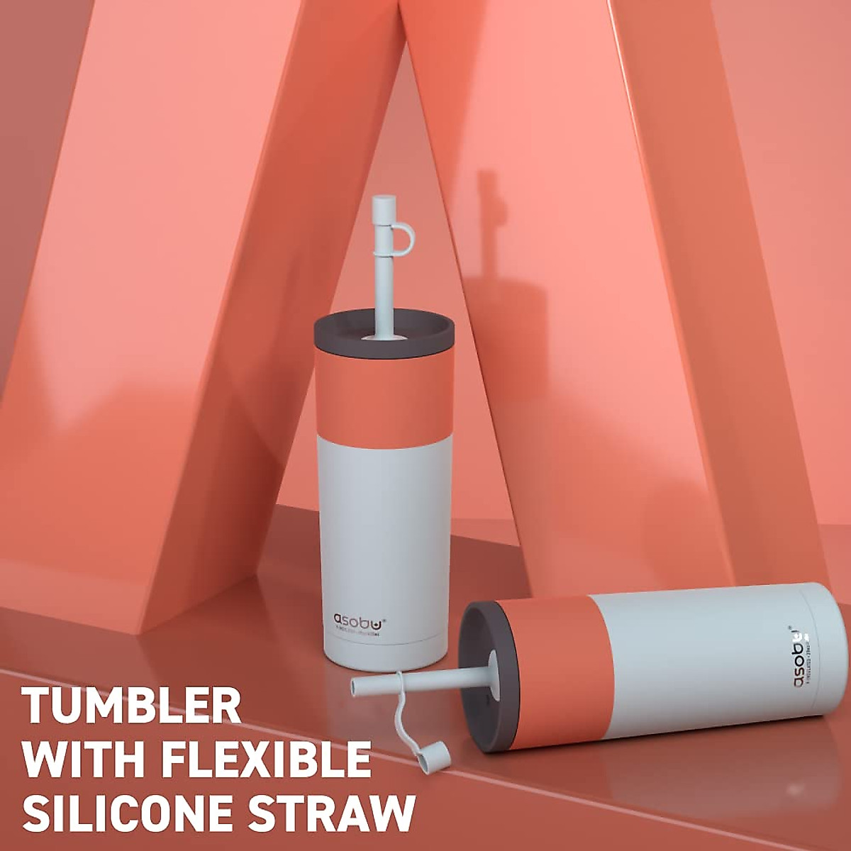 asobu Sippy Double Wall Stainless Steel 20 Ounce Tumbler with Silicone Flexible Straw, 20 Ounces (Pastel Teal)