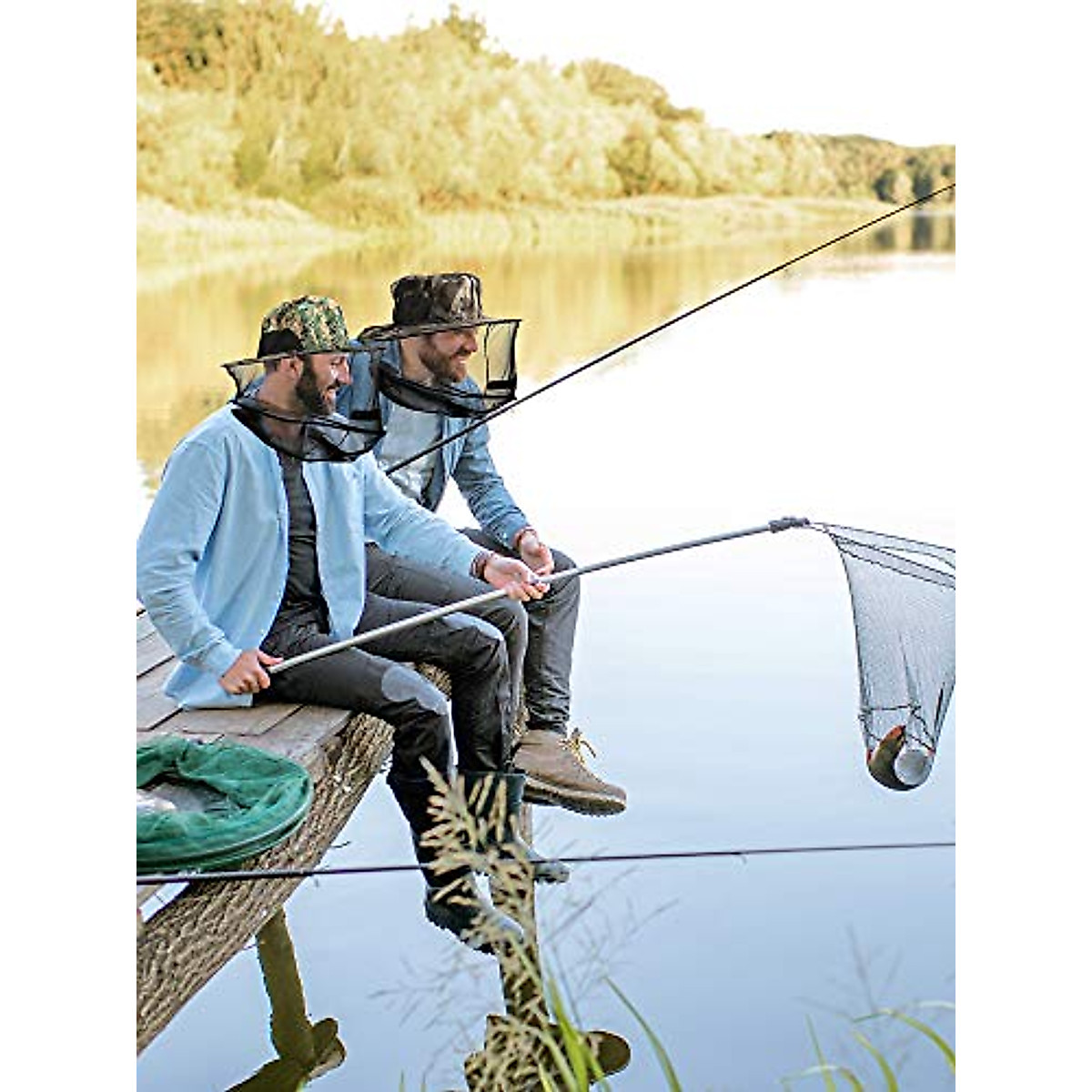 2 Pieces Mosquito Head Mesh Mosquito Cap Net Hat Face Cover with Zipper Foldable Fly Protection Netting Hat for Fishing Hiking Gardening