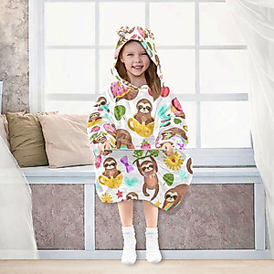 Kigai Cute Sloth Wearable Blanket Hoodie for Kids Oversized Hooded Sweatshirt Soft Cozy Flannel Blanket with Pocket
