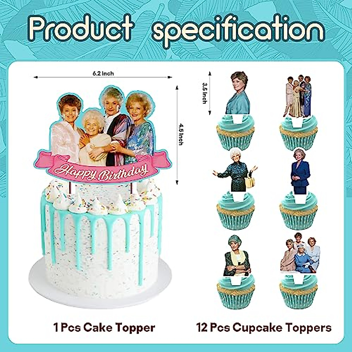 Golden Girls Birthday Party Decoration, Include The Girls Party Backdrop 5 x 3 FT, Cake Topper, Latex Balloons, for Women Fans Birthday Party