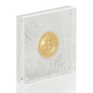 Crypto Coin Set with Display Case Bitcoin Showcase, Physical Bitcoin Coin with Acrylic Glass Magnetic Display Case, Gold Plated Cryptocurrency Coins