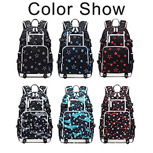 JiaYou Boys Junior Middle School Backpack Men USB High Middle School Laptop Bag Stars Pattern Casual Daypack(Color E,22 Liters)