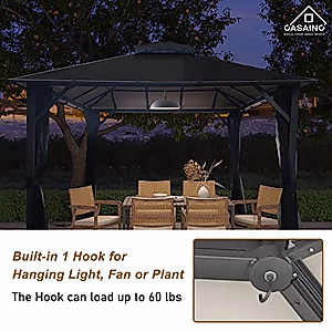 CASAINC Hardtop Gazebo 10x10 FT, Hardtop Gazebos with Double Roof, Aluminum Frame Permanent Outdoor Canopy, Patio Gazebo with Mosquito Netting for Patio Lawn Garden