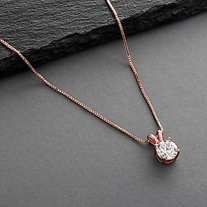 Mariell Cubic Zirconia Crystal Rose Gold Pendant Necklace for Women, 2 Carat CZ Bridal Wedding Jewelry