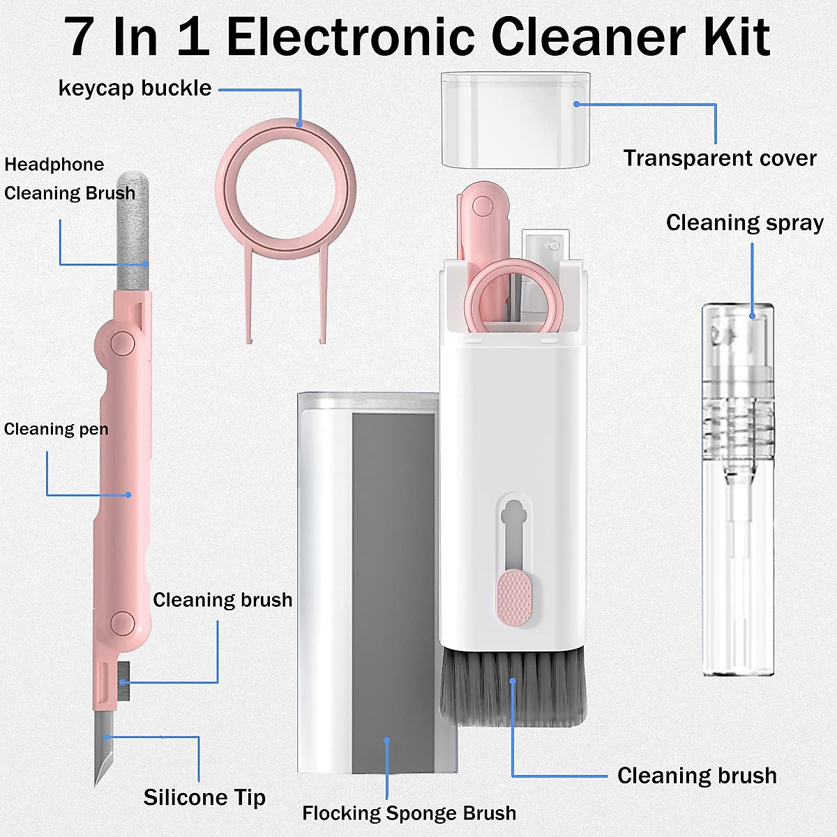 7-in-1 Keyboard Cleaner Kit, Cleaning Tool for Airpods Headphones,Keyboard Earbuds Case & Computer, Deep Cleaning Kit with Screen for Airpods 1/2/3/ Pro, Earphones,Laptop and Camera