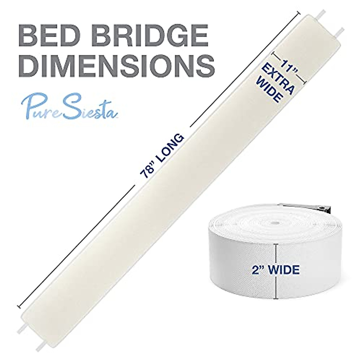 Pure Siesta Bed Bridge | Twin to King Bed Converter Kit | Split King Gap Filler for Adjustable Bed | Bed Gap Filler with Adjustable Strap and Storage Bag