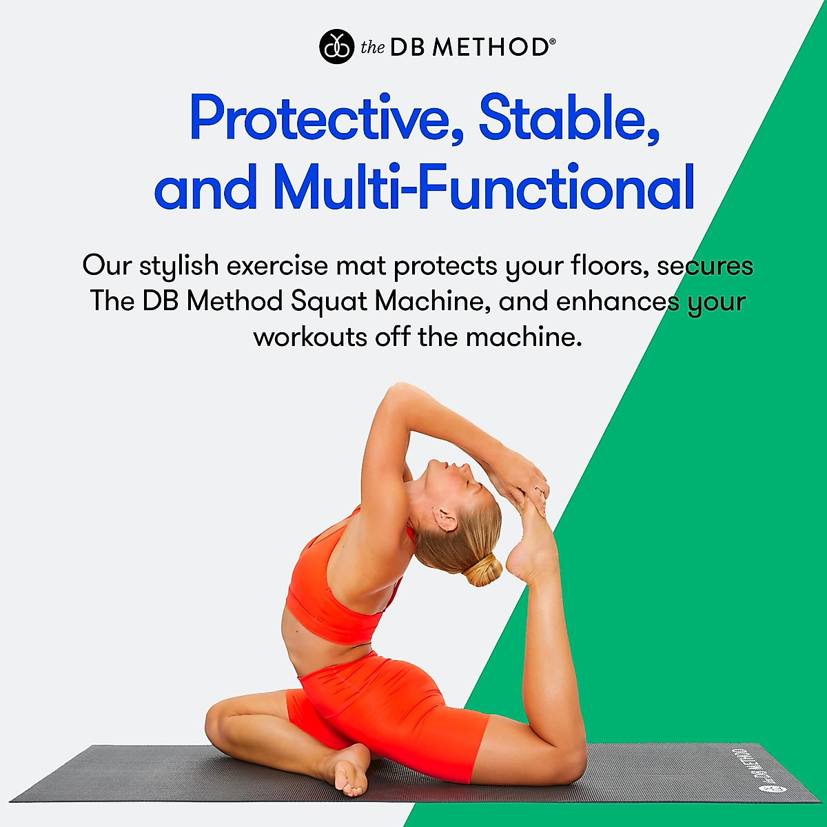 The DB Method Machine Yoga Mat for Home Gym Exercise Equipment Machine Stability, Non Slip Indoor Mat for Pilates, Stretching, Fitness, Bike or Squat Machine Floor Protector Mats, Black