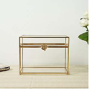 Axlbcne 9.8" Glass Card Box - Gold Card Box for Wedding Reception, Clear Card Box for Wedding Graduation Birthday Praty, Vintage Party Centerpiece - 15612A