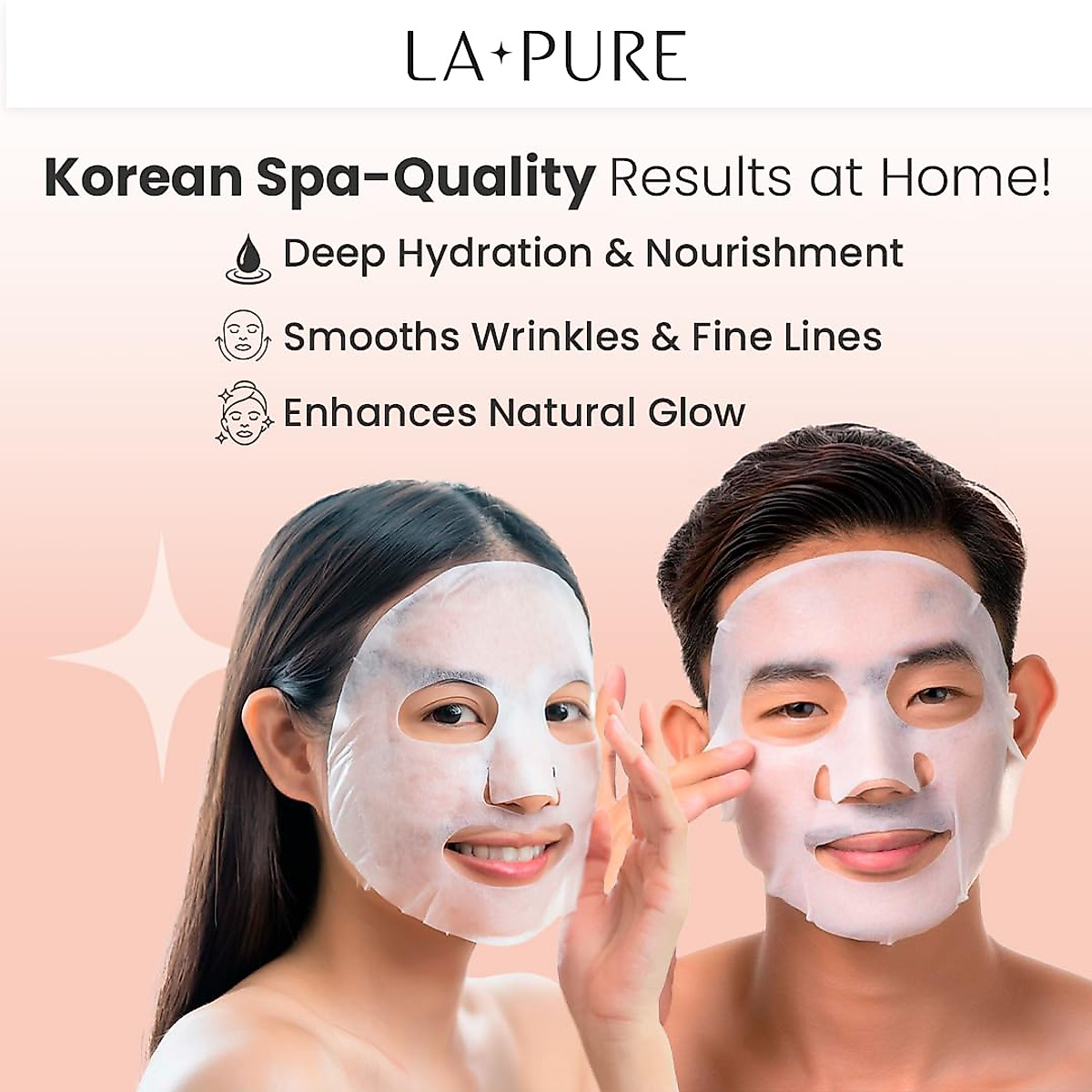 LA PURE Korean Face Mask - Hydrating Sheet Mask, Beauty Snail Mask, Anti-Wrinkle Korean Skin Care, Anti-Aging Sheets Pack, Hydration Mask, Deep Moisturizing Facemask, 10 Facial Masks for Women & Men